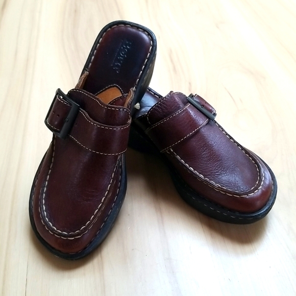 Born | Shoes | Born Handcrafted Brown Leather Mulesclogs With Buckles ...